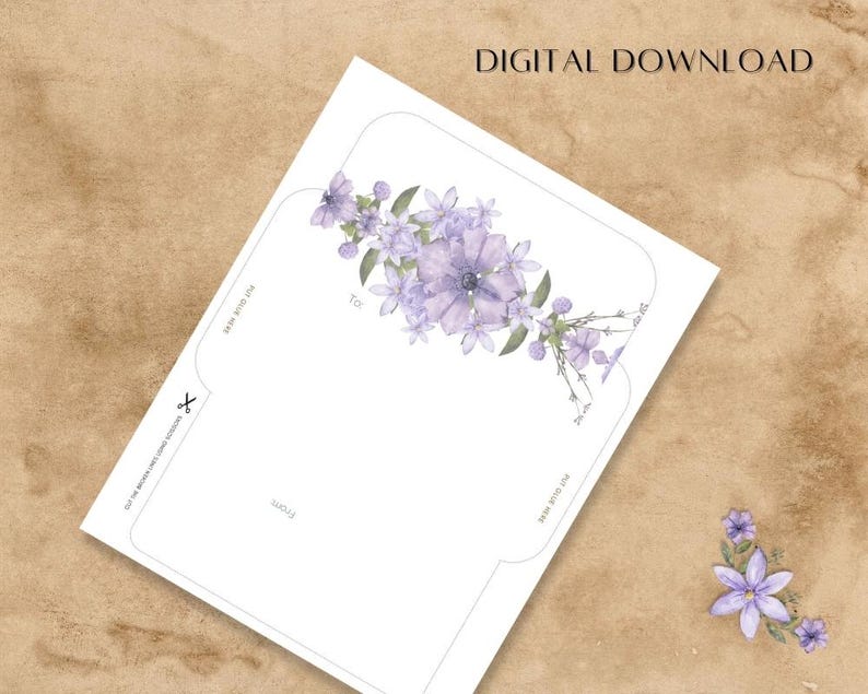 Printable Purple Paper, Watercolor Flower Stationery, Elegant Writing ...