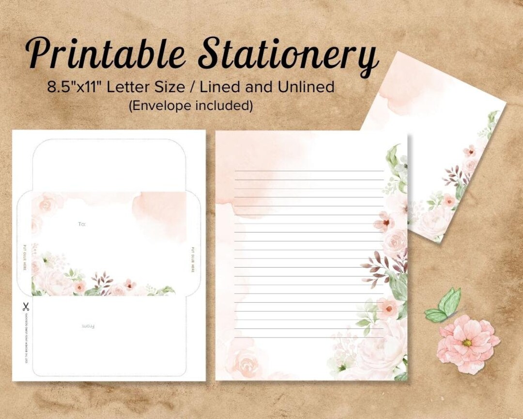Printable Floral Stationery, Pink Watercolor Paper, Flower Notepaper ...