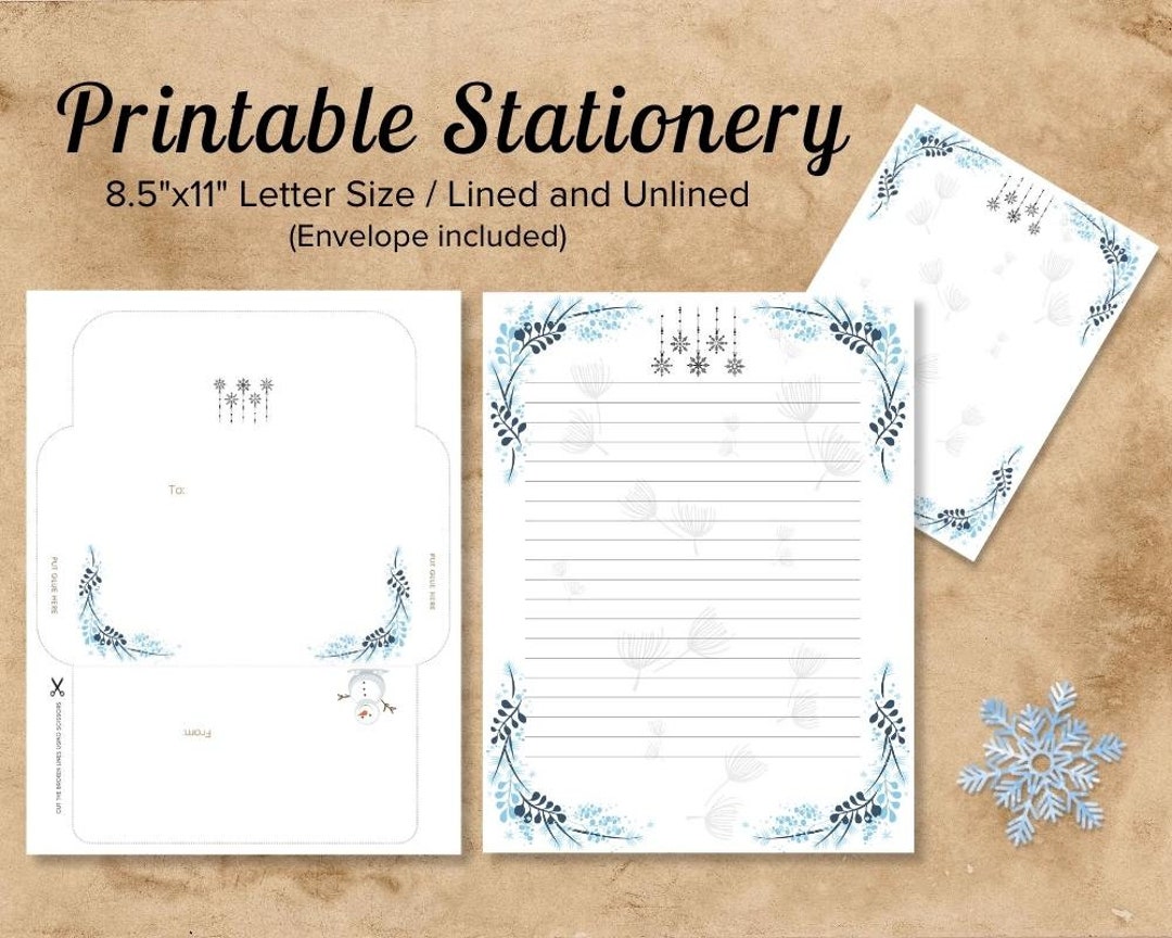 Printable Winter Letter Paper, Cold Tones Stationery, Energetic Winter ...