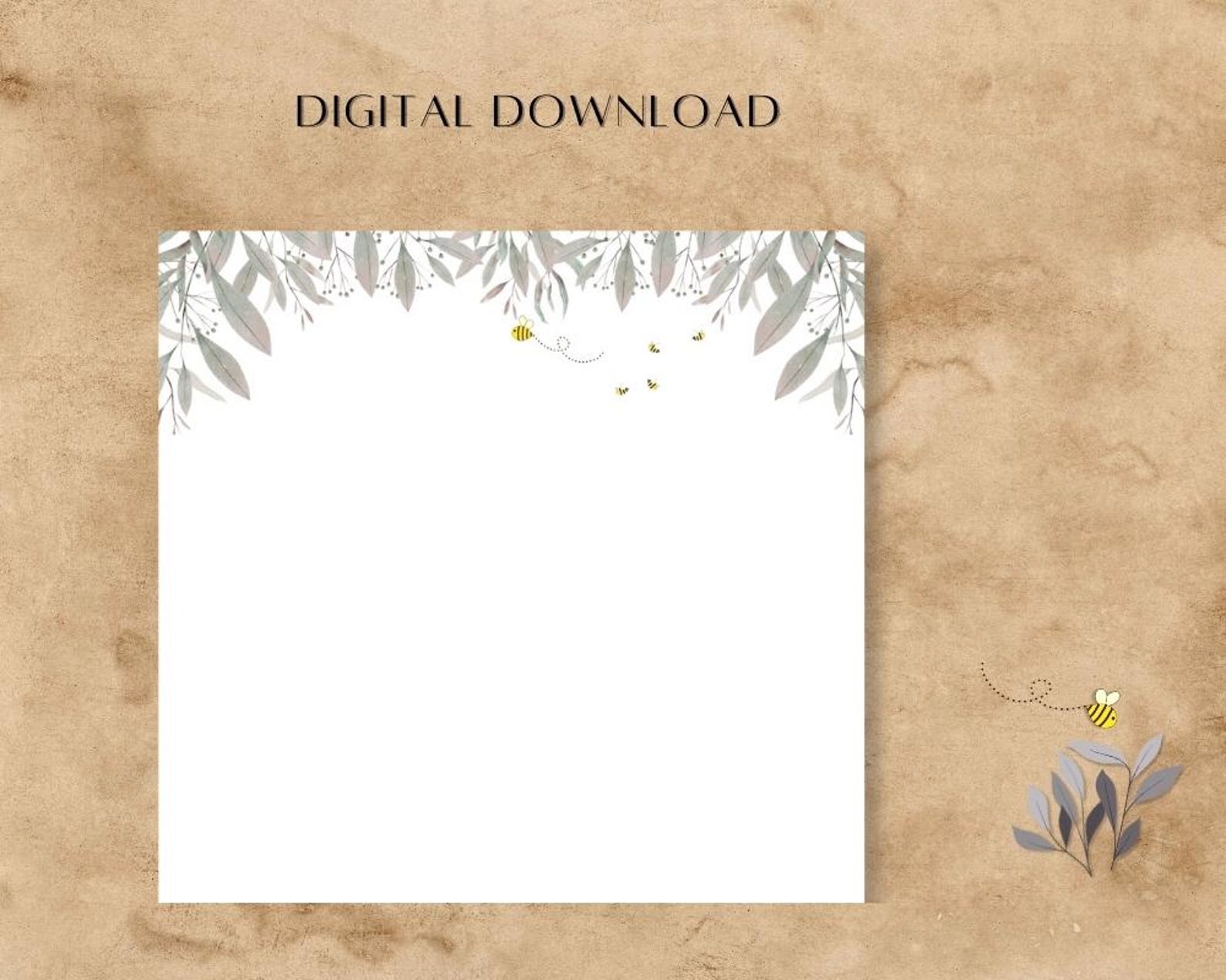 Printable Spring Letter Paper, Pale Green Leaves Stationery, Minimalist ...