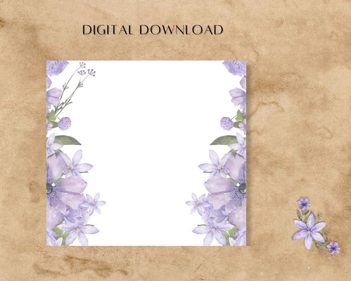 Printable Purple Paper, Watercolor Flower Stationery, Elegant Writing ...
