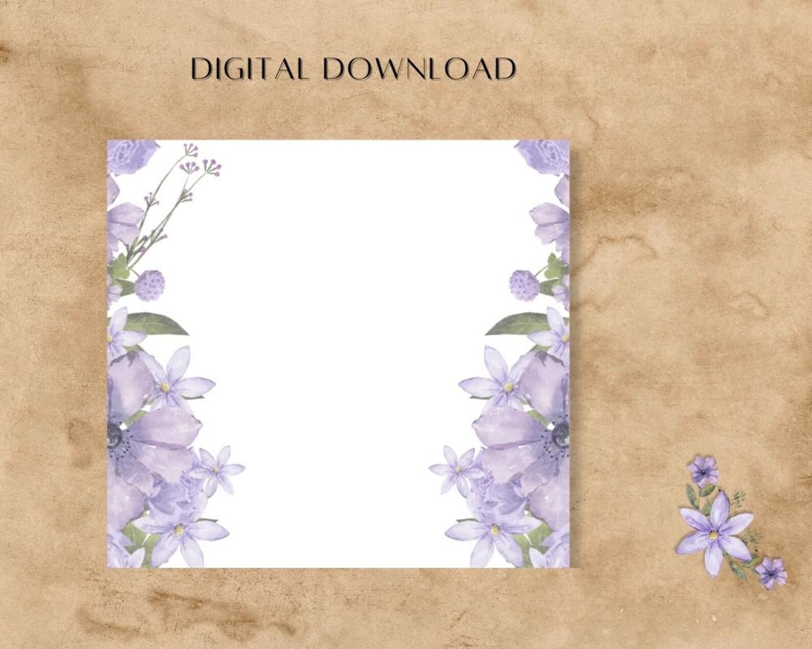 Printable Purple Paper, Watercolor Flower Stationery, Elegant Writing ...