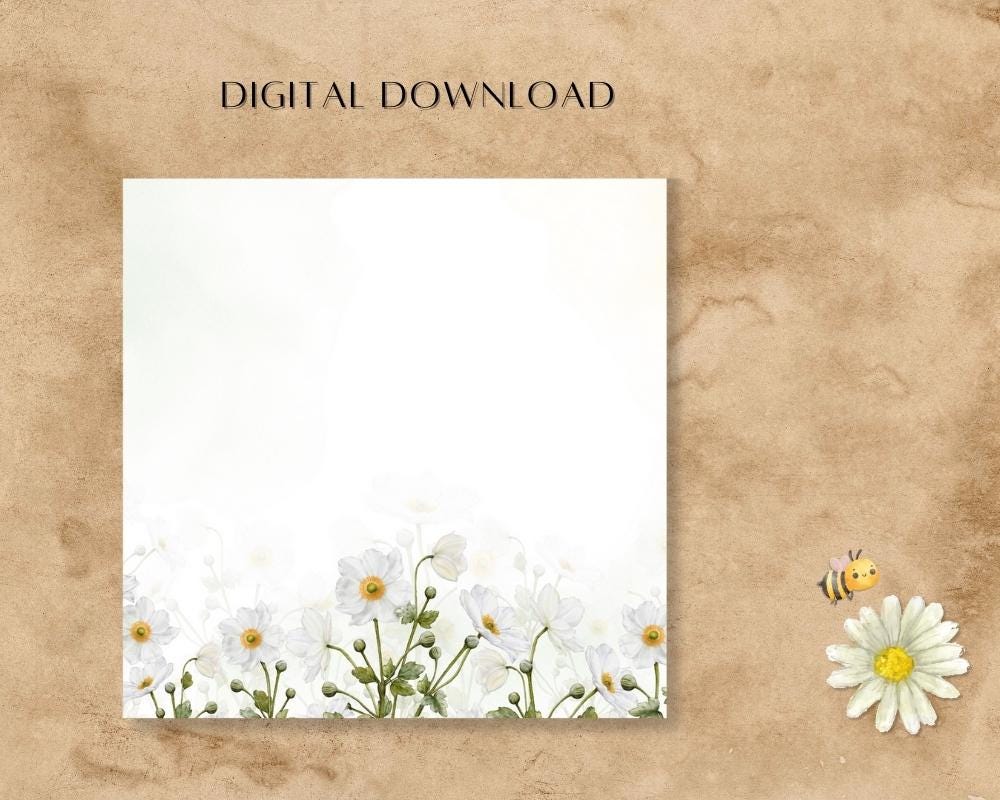 Printable Writing Paper, Minimalist White Floral Stationery, Lined and ...