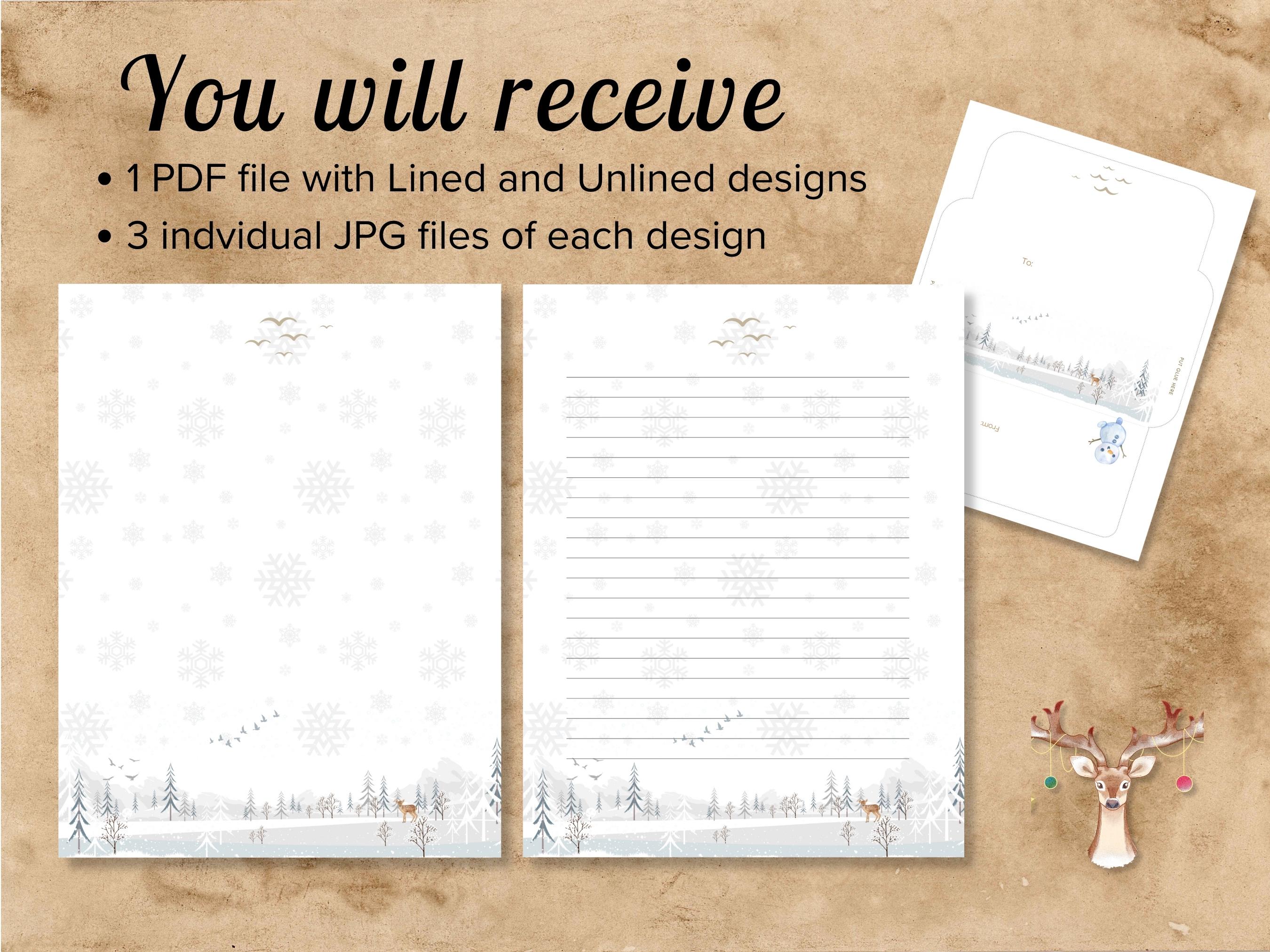Printable Winter Scene Paper, Deer and Bird Stationery, Snowy Landscape ...
