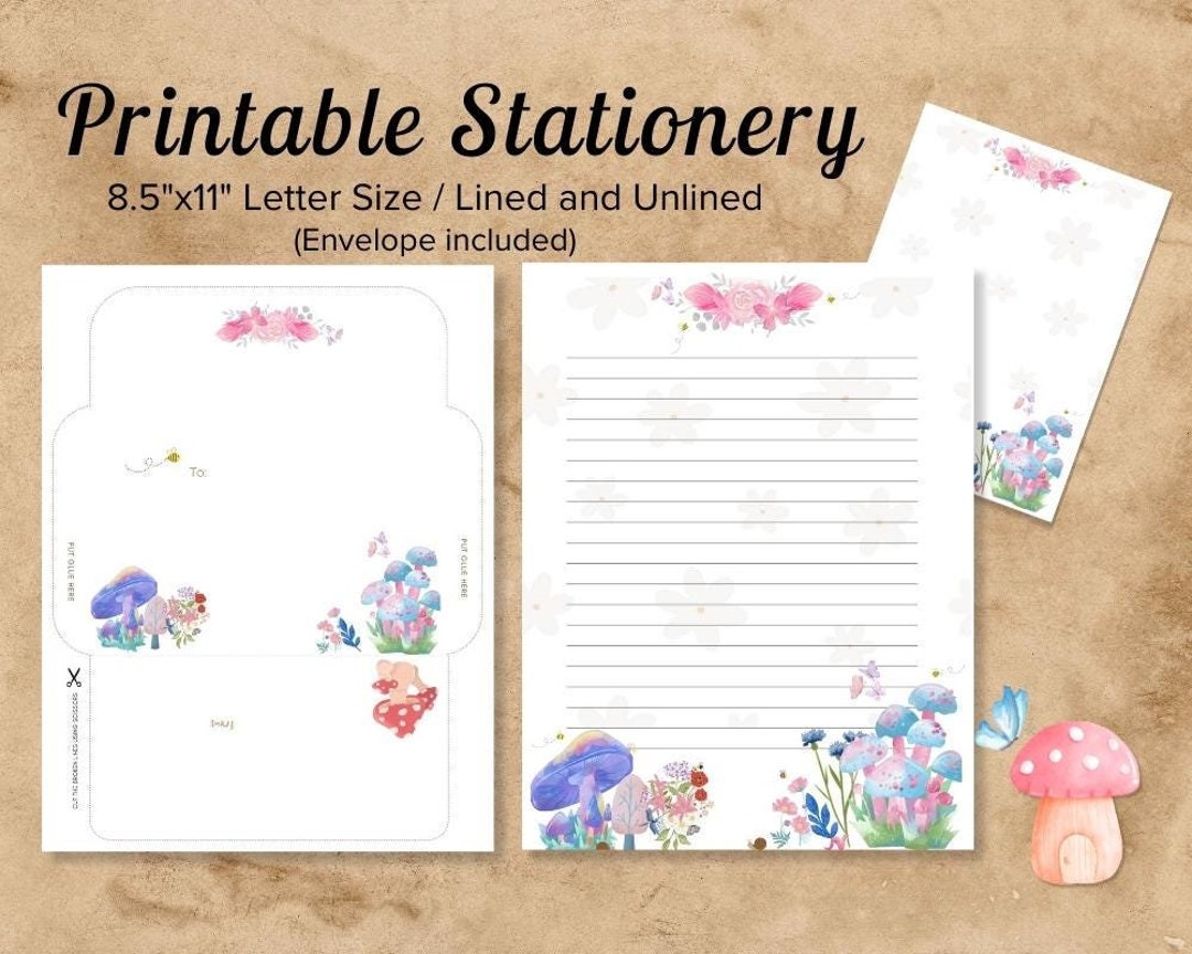 Printable Mushroom Writing Paper, Spring Floral Notepaper, Butterfly ...