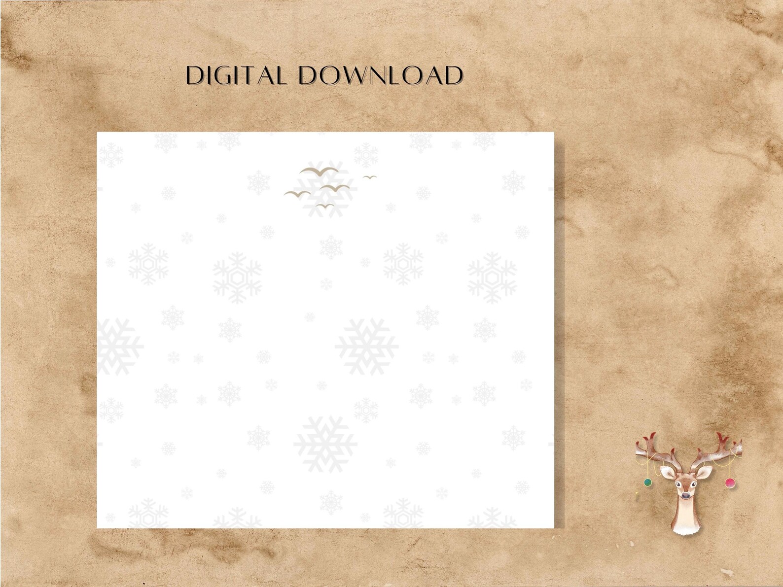 Printable Winter Scene Paper, Deer and Bird Stationery, Snowy Landscape ...