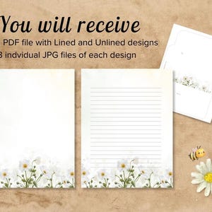 Printable Writing Paper, Minimalist White Floral Stationery, Lined and ...