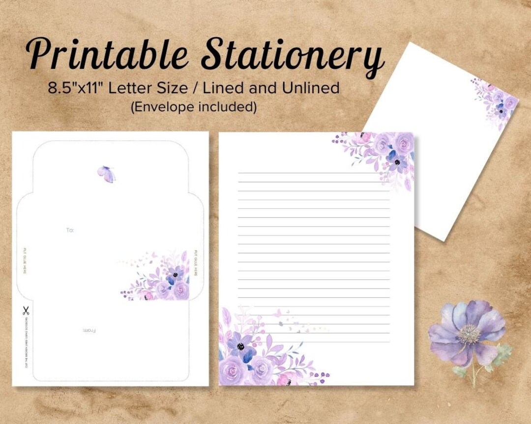 Printable Purple Floral Paper, Flower Stationery, Fun Writing Sheets ...