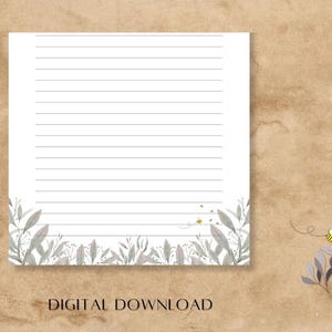 Printable Spring Letter Paper, Pale Green Leaves Stationery, Minimalist ...