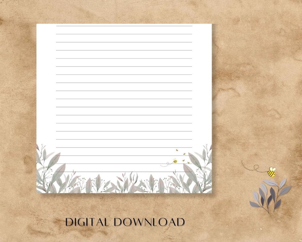 Printable Spring Letter Paper, Pale Green Leaves Stationery, Minimalist ...