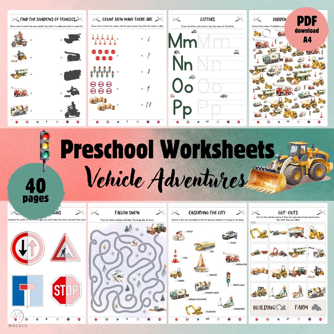 Worksheet Preschool Vehicles Educational Construction Car Activity Book ...