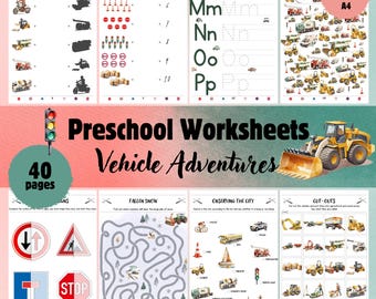 Worksheet Preschool Vehicles Educational Construction Car Activity Book ...