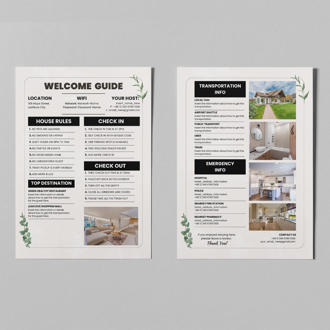 Editable Aesthetic Airbnb Welcome Guide Brochure, Canva Guidebook ...