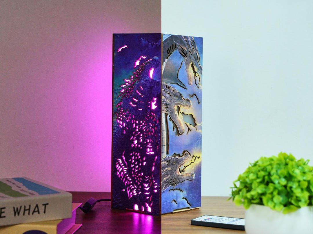 Mon.s.ter.ver.se Wooden Box Lamp - Ki/ng Ko/ng, God/zil/la & King Ghi ...