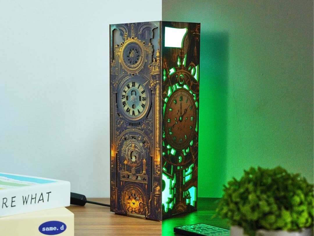 Steampunk Clock Wooden Box Lamp - Mythology Clockwork Night Light ...
