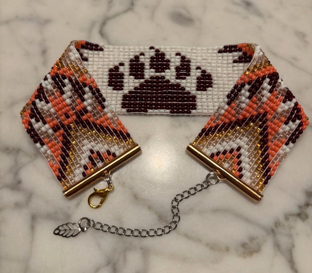 Authentic Indigenous Bear Paw Hand Loomed Glass Beadwork Long Bracelet ...