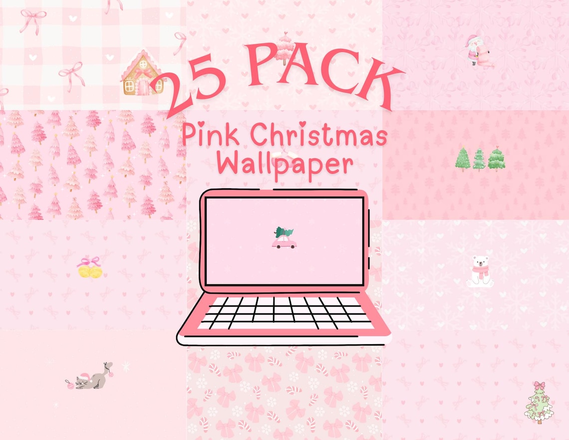 25 Pink Christmas Desktop Wallpaper Set // Holiday Themed // Computer ...