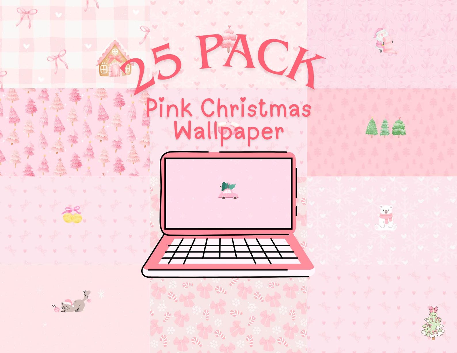 25 Pink Christmas Desktop Wallpaper Set // Holiday Themed // Computer ...