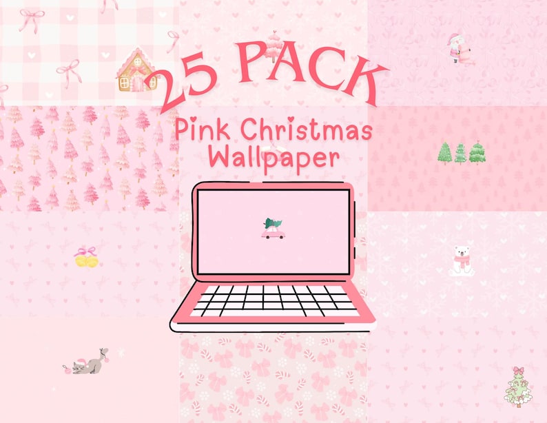 25 Pink Christmas Desktop Wallpaper Set // Holiday Themed // Computer ...