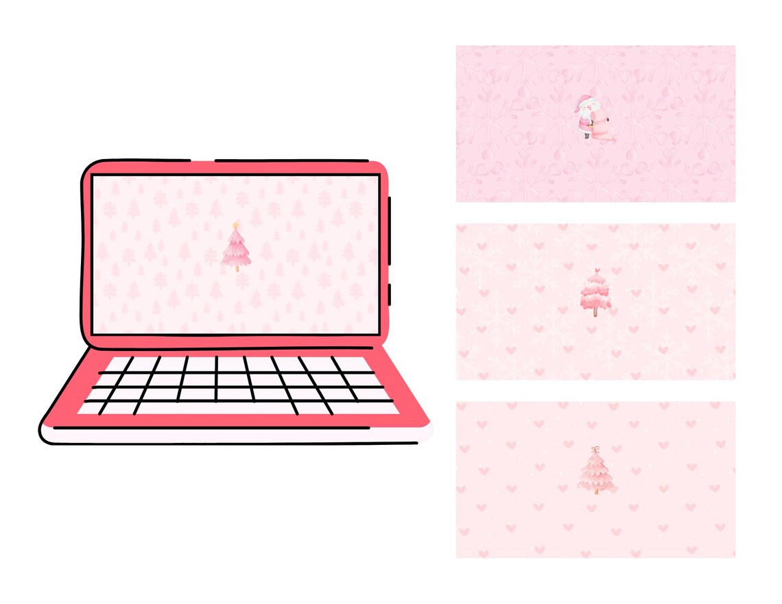 25 Pink Christmas Desktop Wallpaper Set // Holiday Themed // Computer ...