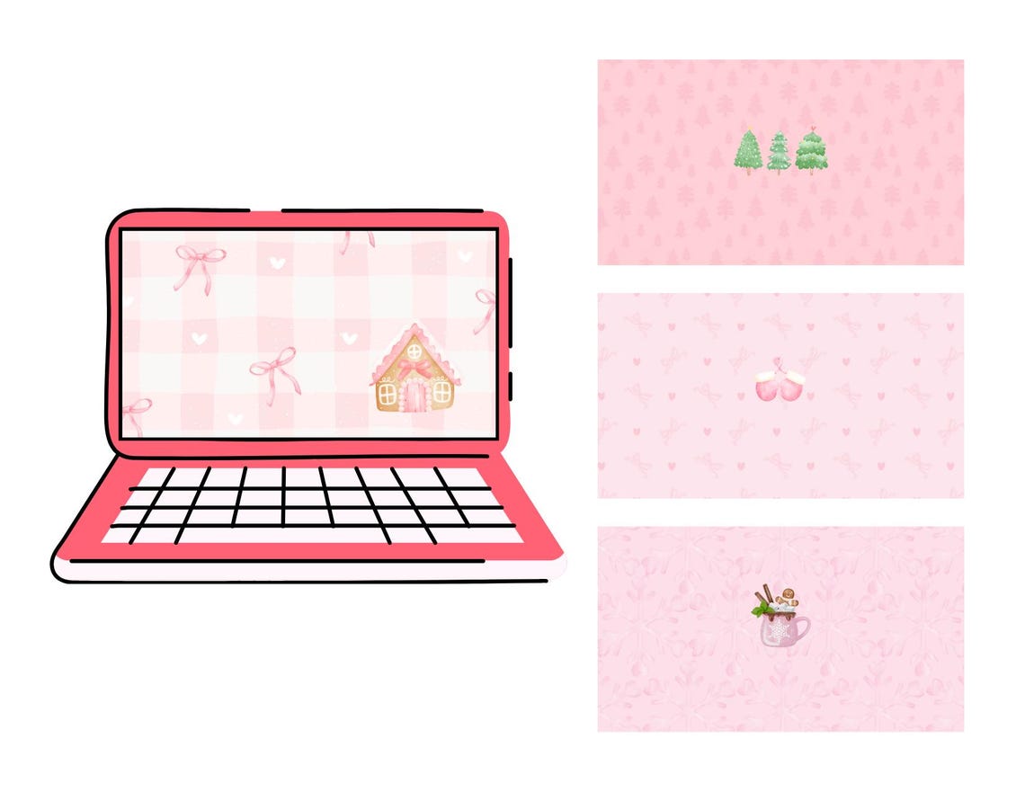 25 Pink Christmas Desktop Wallpaper Set // Holiday Themed // Computer ...
