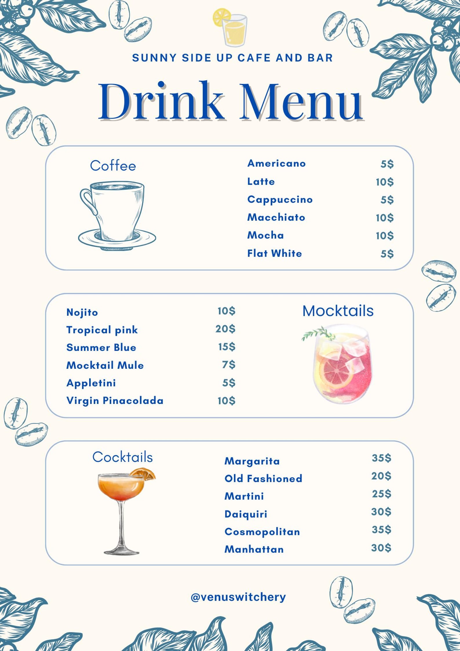 Colorful Drink Menu Template for Holiday or Tropical Editable by Canva ...