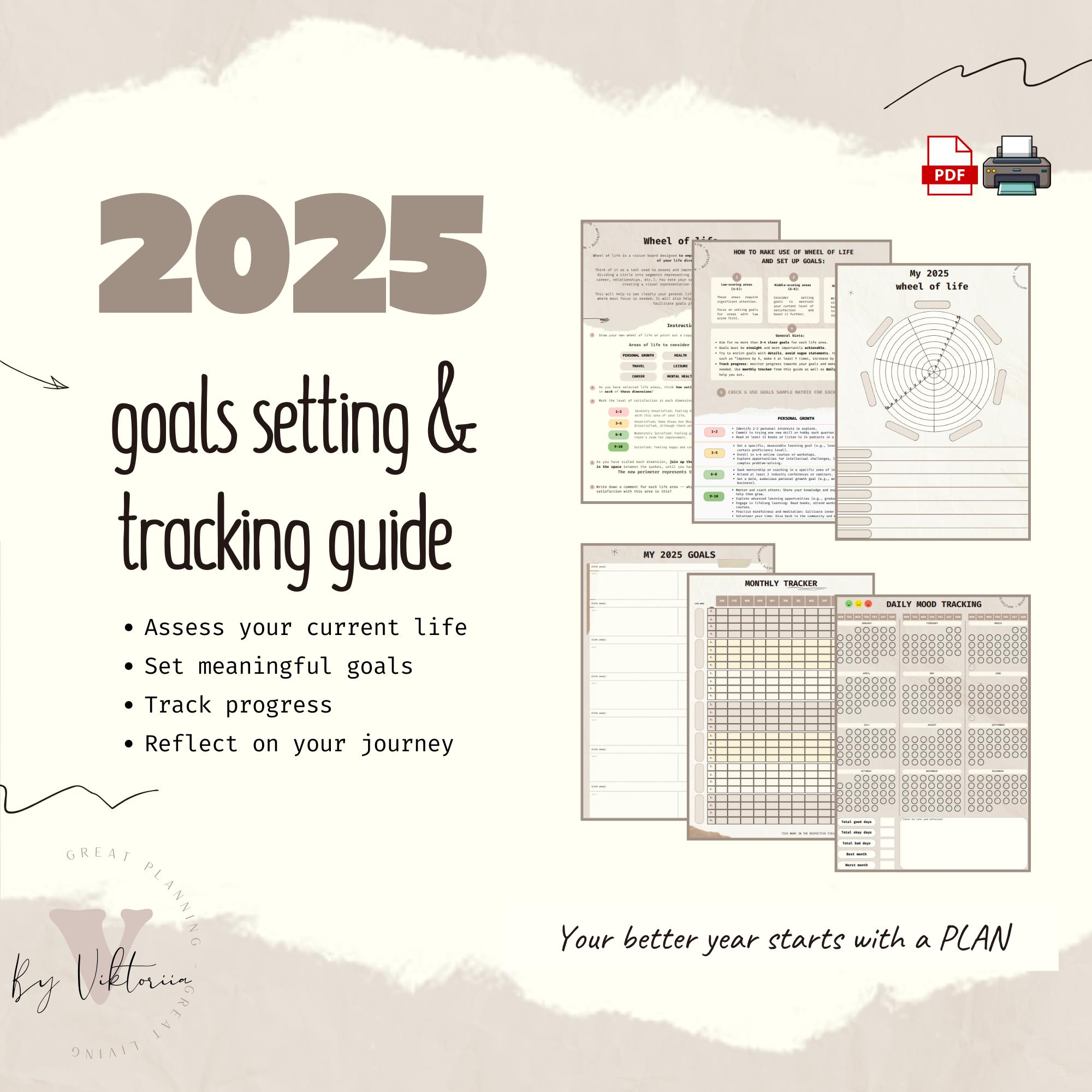 2025 PDF Printable Goals Planner & Tracker - Guide on How to Set Goals ...