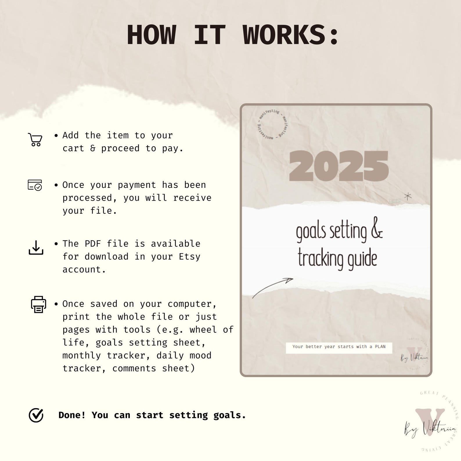 2025 PDF Printable Goals Planner & Tracker - Guide on How to Set Goals ...