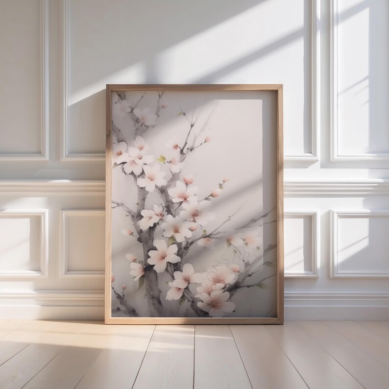 Peach Blossom Branch Art, Soft Watercolor Flowers, Minimal Spring ...