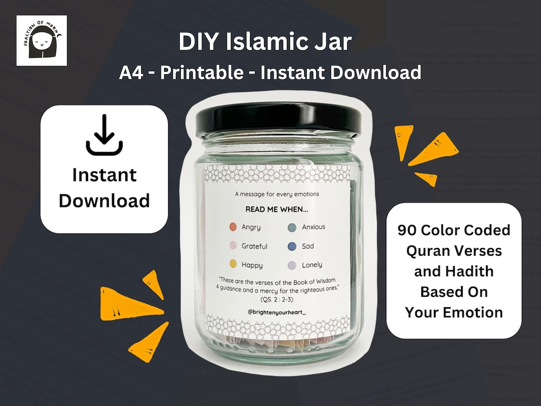 Instant Download DIY Islamic Jar Printable Quran Verses & Hadith Set - Etsy