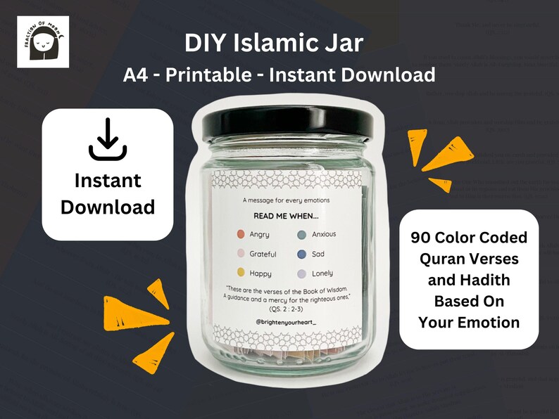 Instant Download DIY Islamic Jar Printable Quran Verses & Hadith Set - Etsy
