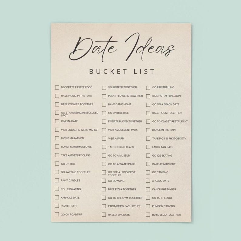 Romantic Date Ideas Bucket List | Fun Couples Bucket List | Unique Date ...
