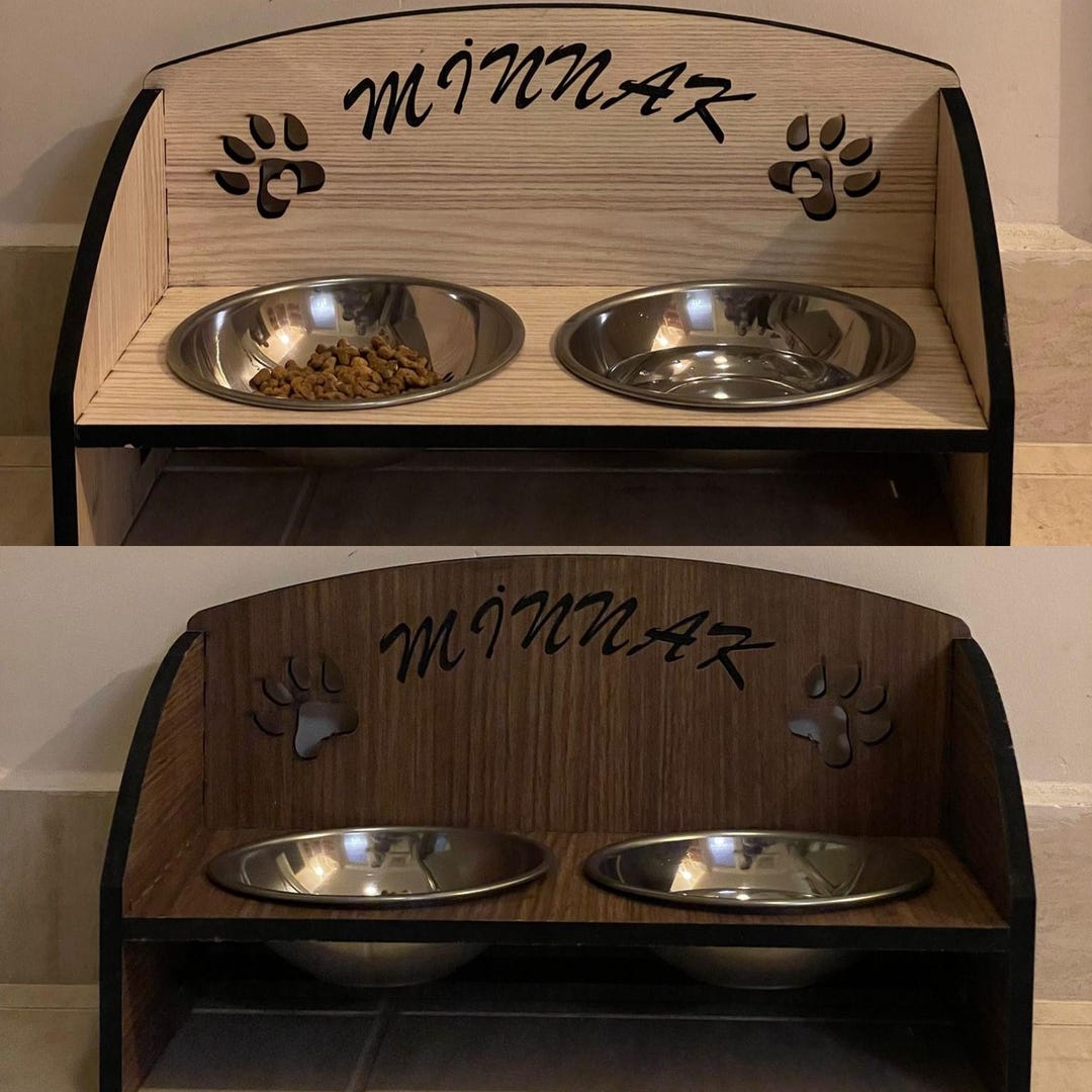 Personalized Wooden Cat Feeding Stand - Etsy