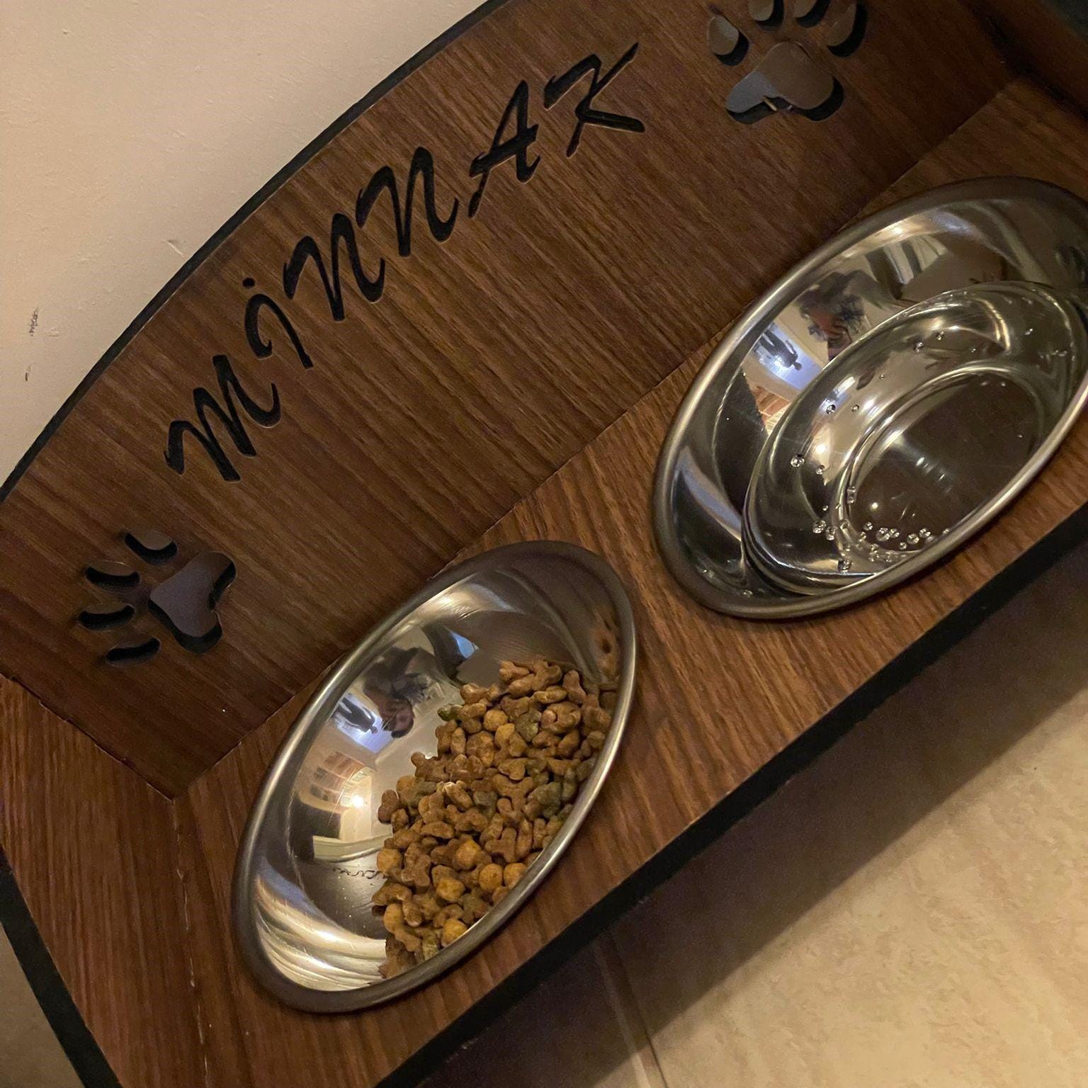 Personalized Wooden Cat Feeding Stand - Etsy