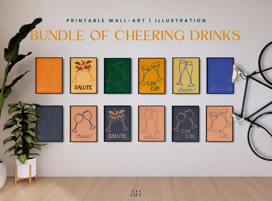 Printable Poster Bundle Cheering Drink-illustration | Home Wall Art ...