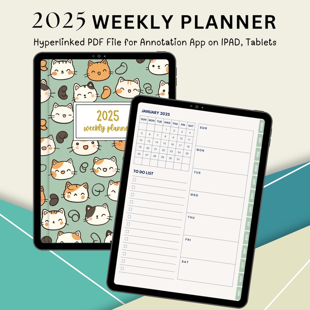 2025 Hyperlinked Weekly Planner for Cat Lovers Cute Cat Design Instant ...