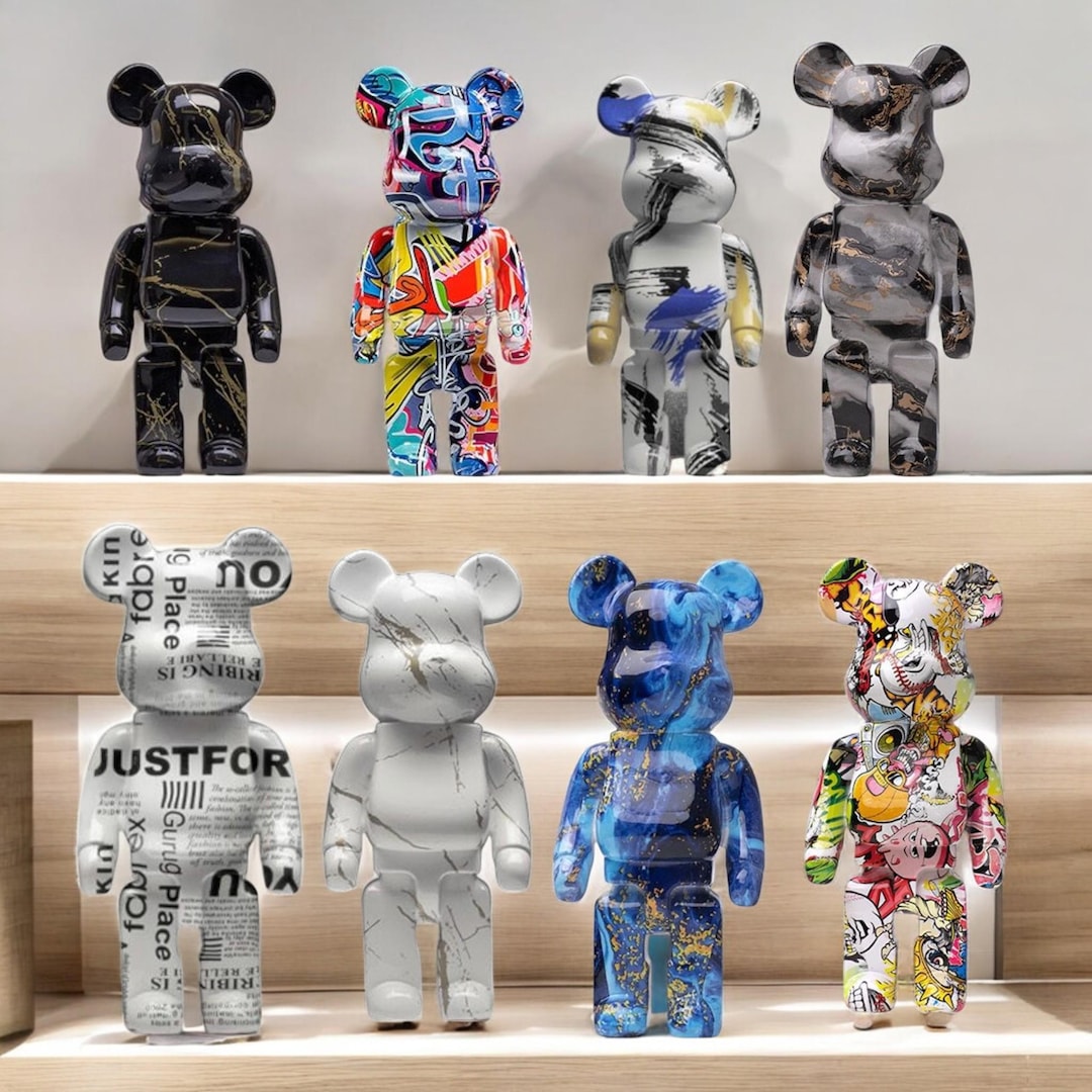 Decorative Bearbrick Bear Graffiti Statue | Modern Ornament for Shelf ...