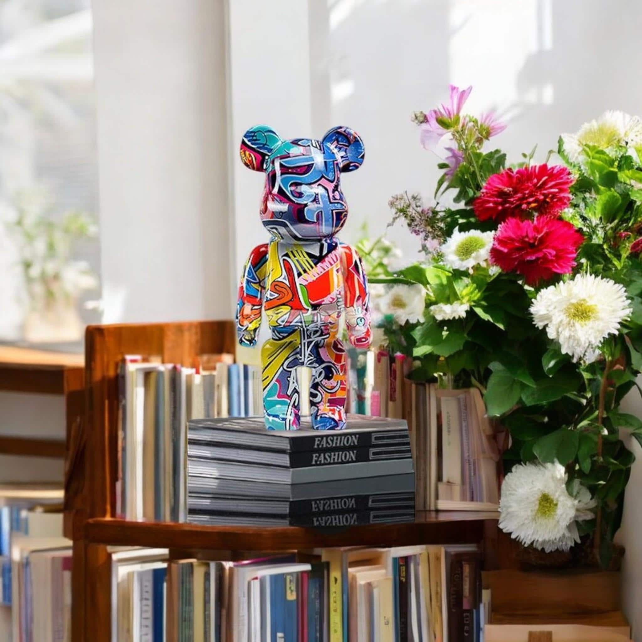 Decorative Bearbrick Bear Graffiti Statue | Modern Ornament for Shelf ...