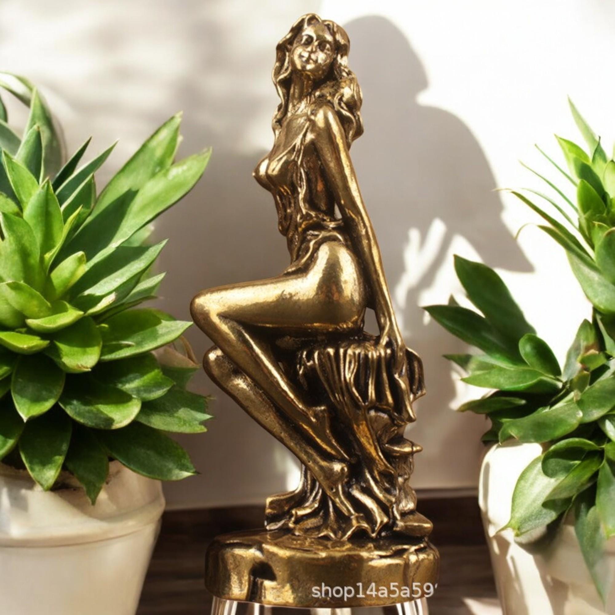 Elegant Brass Woman Statue | Vintage Bronze Figurine | Metal Body Art Sculpture | Feminine ...