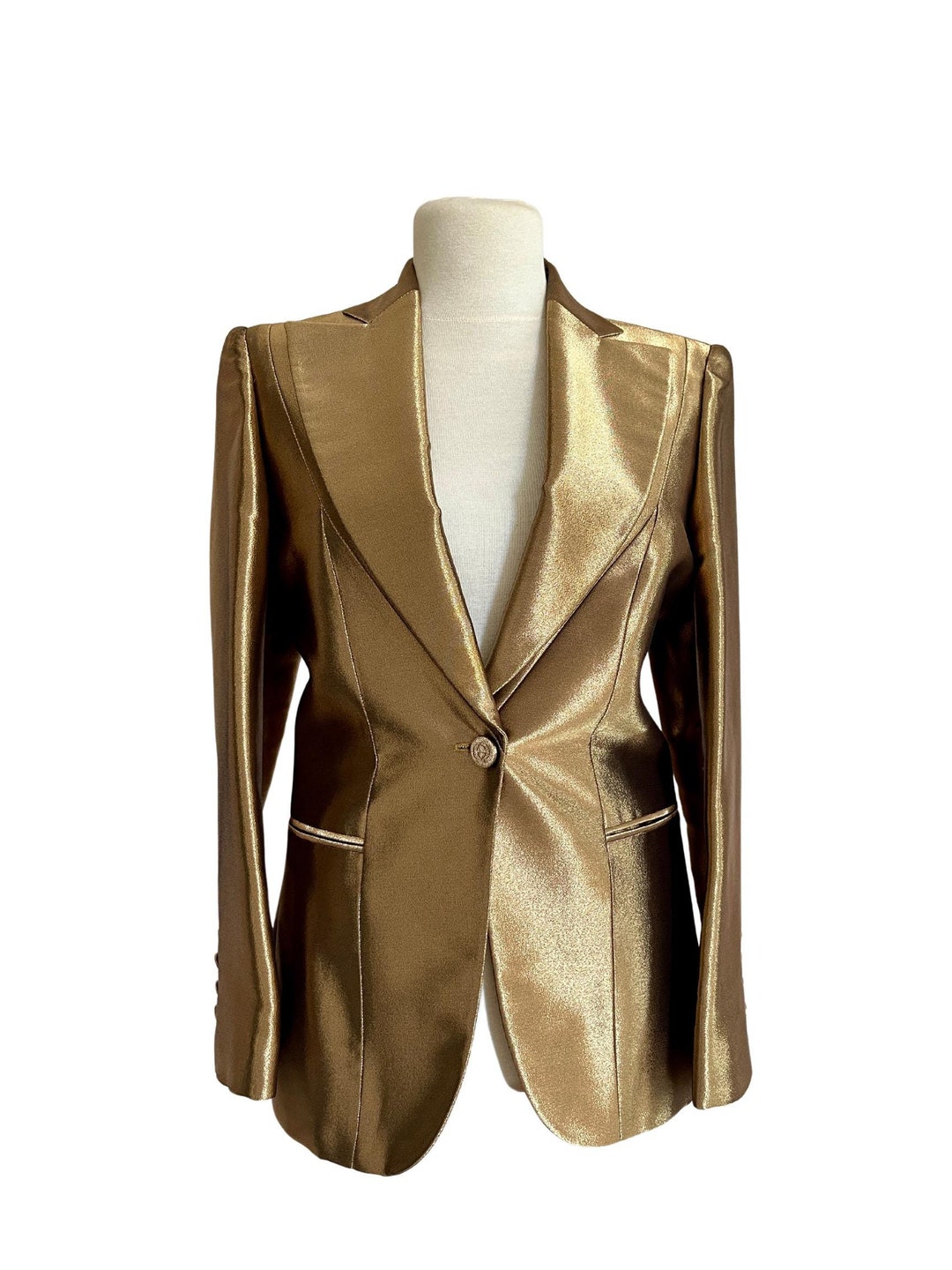 Vintage Runway Piece Gucci Metallic Gold Blazer Jacket With GG ...
