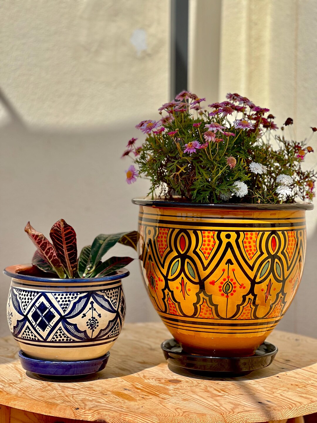 Hand-painted Moroccan Planters Set, Unique Ceramic Indoor Outdoor Pots ...