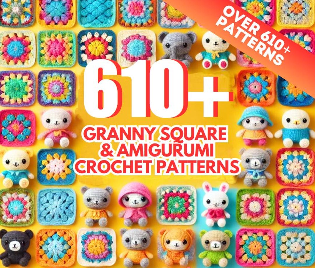 610 Granny Square Amigurumi Crochet Bundle PATTERN Blanket Skirt Dress ...