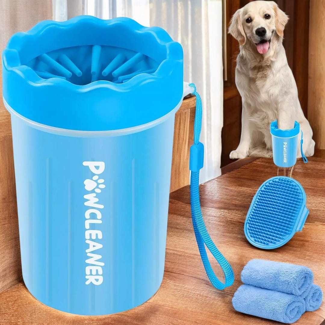 Dog Paw Cleaner Cup With Soft Silicone Bristles & 3 Towels – Easy Pet ...