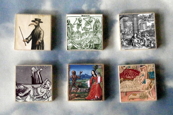 BLACK DEATH wood art Magnet Gift Set black plague doctor death | Etsy