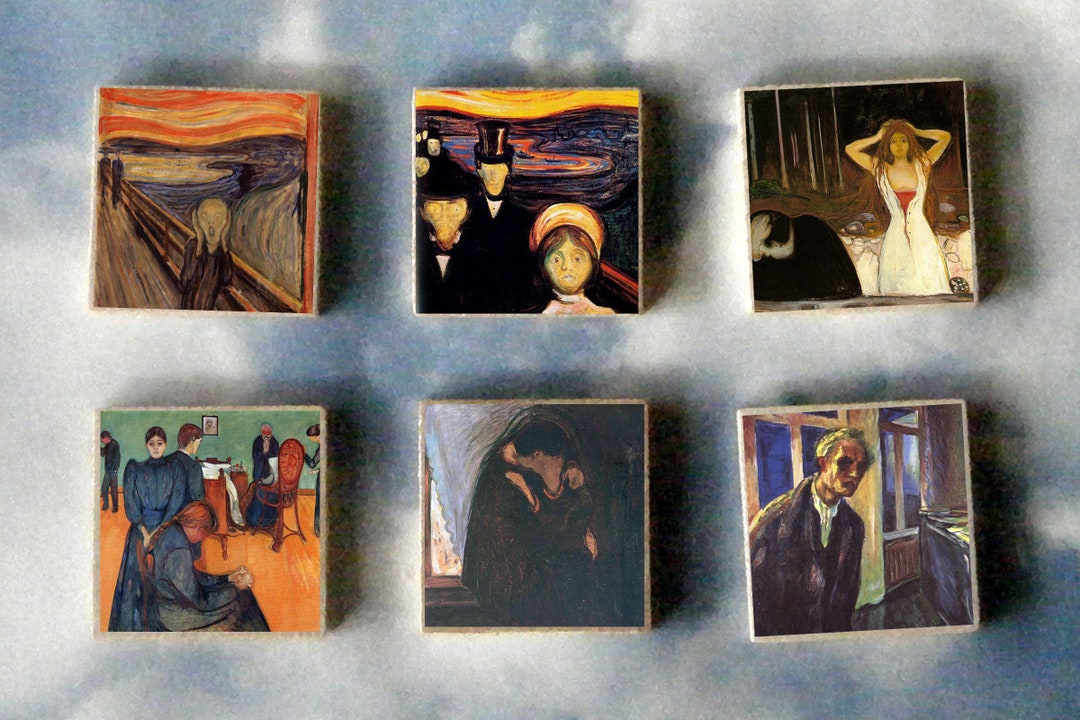 Edvard MUNCH Wood Art Magnet Gift Set SCREAM Anxiety Ashes Kiss Self ...