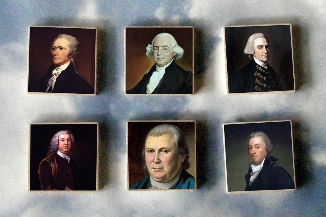 SET of 6 FOUNDING FATHERS Wood Art Magnet Gift Set - Alexander Hamilton ...