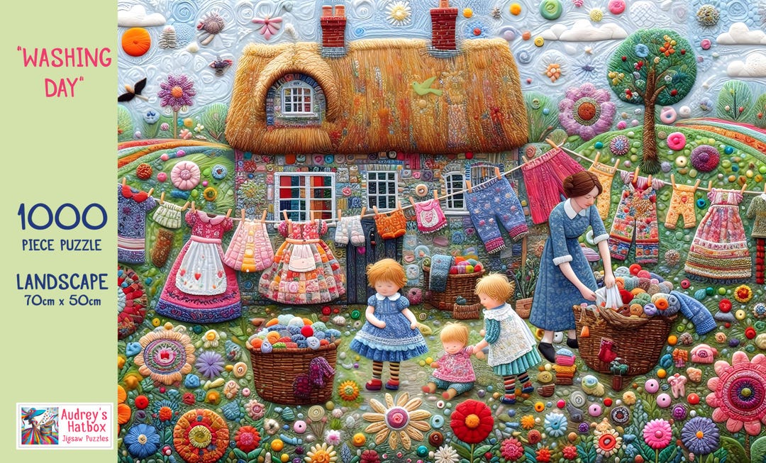 Washing Day Jigsaw Puzzle Australia: Whimsical Embroidered Country ...