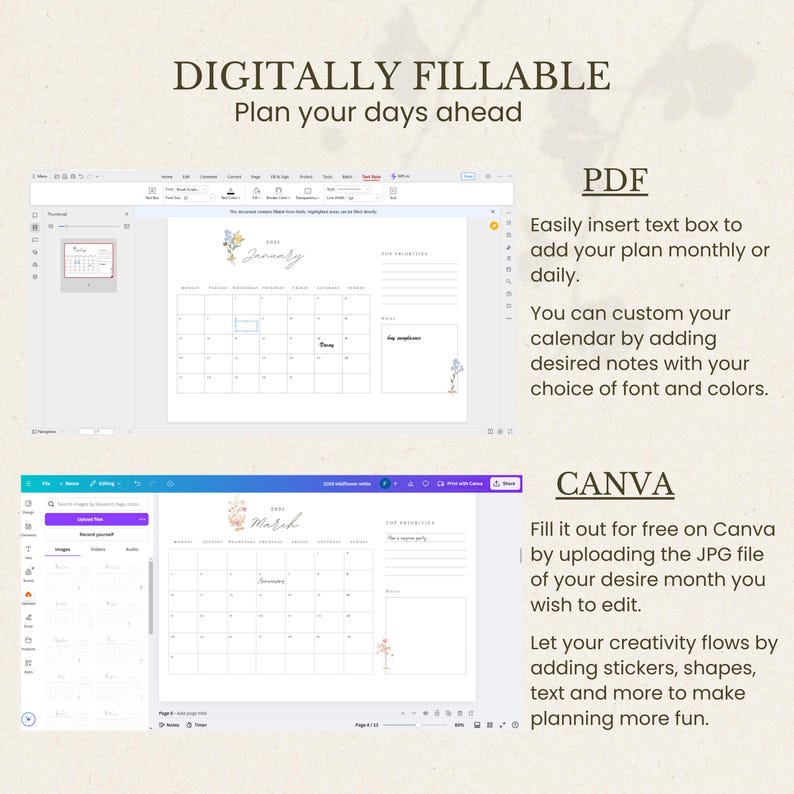 2025 Monthly Calendar With Notes, Wildflower, Floral, Landscape ...