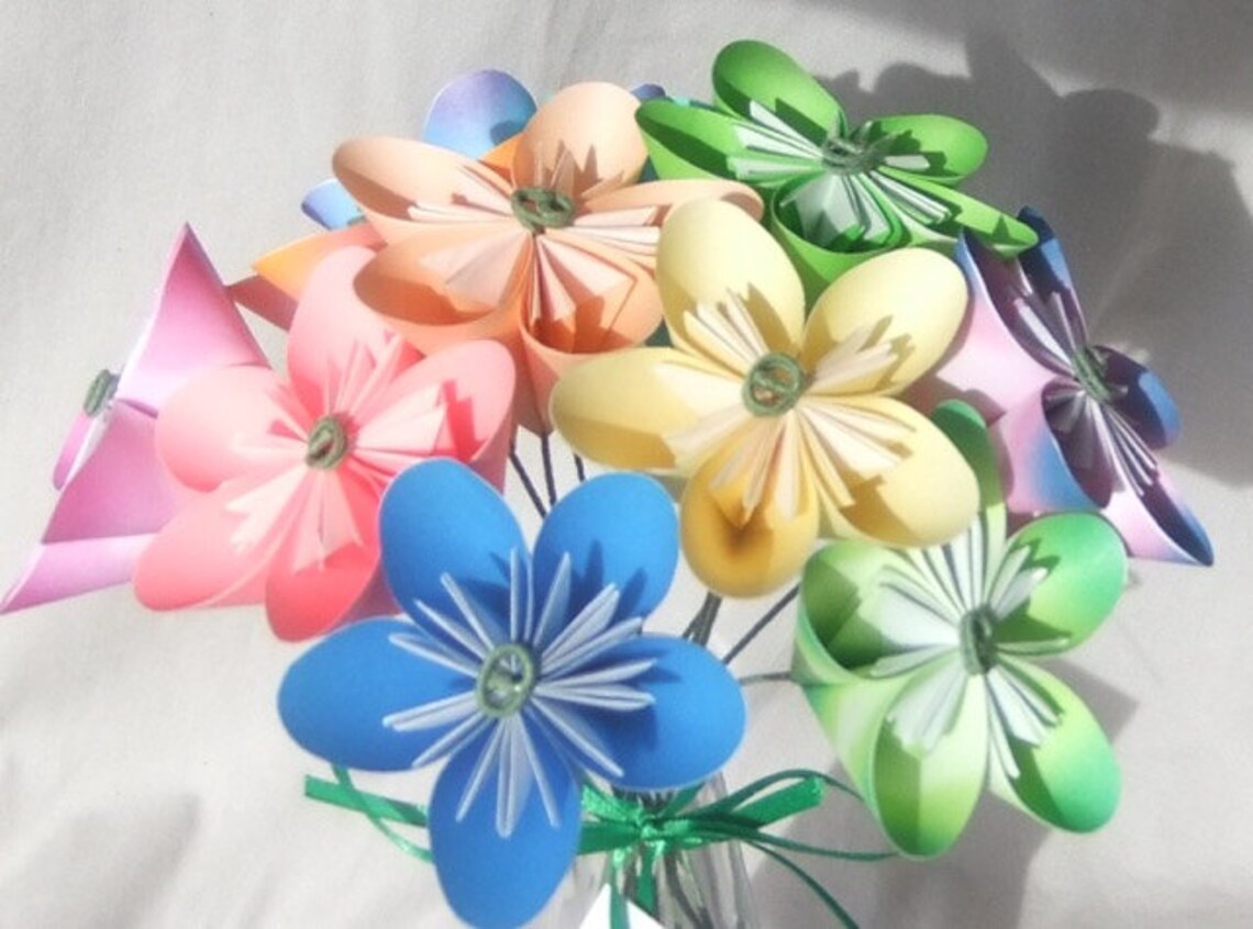 Origami Paper Flower Bouquet in Pastels - Etsy