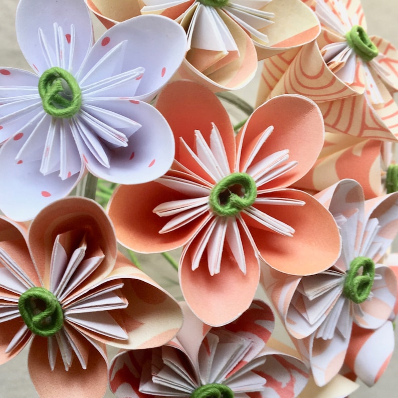 Mini Origami Paper Flower Bouquet in Coral - Etsy